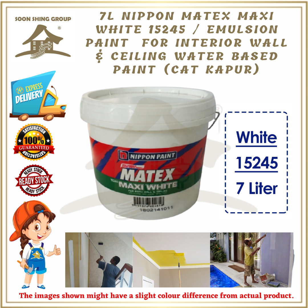 7L NIPPON Paint Super MATEX MAXI WHITE 15245 / EMULSION PAINT For Interior Wall & Ceiling Water ...